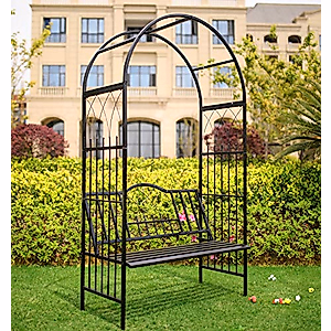 1. GO Steel Garden Arch with Seat for 2 People, 6'9" High x 3'9" Wide, Garden Arbor for Various Climbing Plant, Outdoor Garden Lawn Backyard