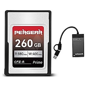 PERGEAR Professional 260GB CFexpress Type A Memory Card, with Card Reader, Up to 880MB/s Read Speed & 900MB/s Write Speed for 4K 120P,8K 30P Recording Video/Photo for Sony Alpha Sony FX Cameras