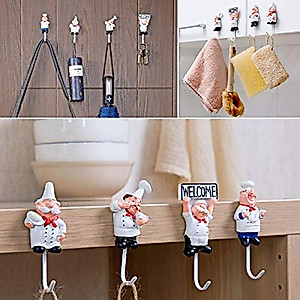 4 PCS Cute French Chef Design Adhesive Wall Hooks Heavy Duty Cook Wall Mount Rack Hook Hanger Kitchen Home Decoration