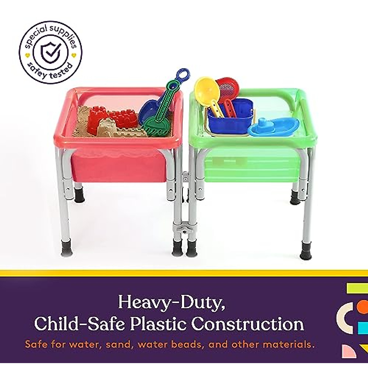 Special Supplies Sensory Activity Table for Kids and Toddlers with 2 Plastic Buckets, Easy Build Frame, and 7 Beach Toys for Interactive, Hands-On Learning Water, Sand, and STEM Play