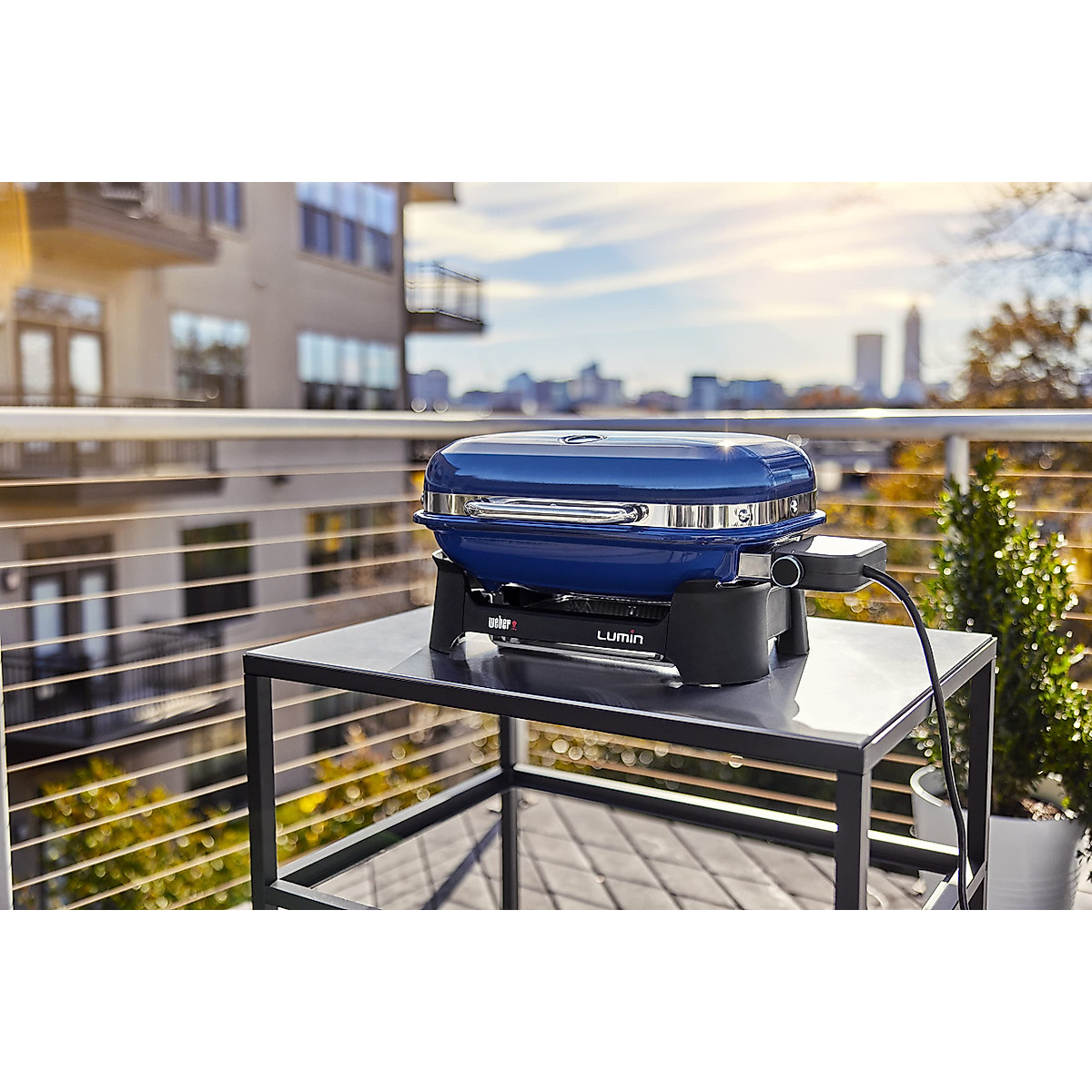 Weber Lumin Compact Outdoor Electric Barbecue Grill, Blue - Great Small Spaces such as Patios, Balconies, and Decks, Portable and Convenient