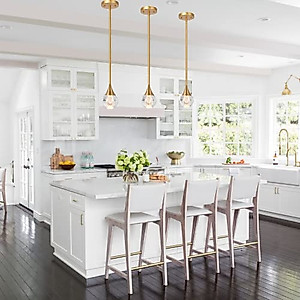 PARTPHONER LED Crytal Pendant Light, 1-Light Gold Hanging Light Fixture with Brushed Brass Finish, Mini Glass Globe Teardrop Pendant Lighting for Kitchen Island Dining Room Bedroom Bar