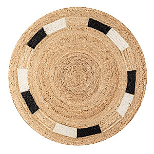 JONATHAN Y RNF106A-5R Porto Geometric Jute Circle Indoor Area-Rug, Cottage, Bohemian, Country Easy-Washing,Bedroom,Kitchen,Living Room,Non Shedding, Natural/Cream/Black, 5' Round