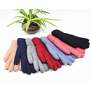 Women's Winter Warm Touch Screen Gloves Womens Thermal Black Cable Knit Wool Fleece Lined Touchscreen Texting Mittens for Cold Weather