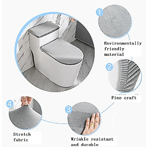 Toilet Tank Lid Cover and Toilet Lid Cover, Bathroom Toilet Lid Seat Cover Set,Toilet Protector Cover，Stretch Washable Spandex Fabric, Fits Most Toilet Tanks & Lids，Hotel and Home，Light Grey (4)