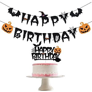 Halloween Happy Birthday Banner Halloween Witch Birthday Banner, Hocus Pocus Birthday Banner for Halloween Hocus Pocus Birthday Decorations Halloween Witch Birthday Supplies