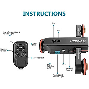 Neewer 3-Wheels Wireless Video Camera Dolly, 3-Speed Motorized Electric Track Rail Slider Dolly Car with Remote Control, Compatible with DSLR Camera, Camcorder, Gopro, iPhone, and Android Smartphone
