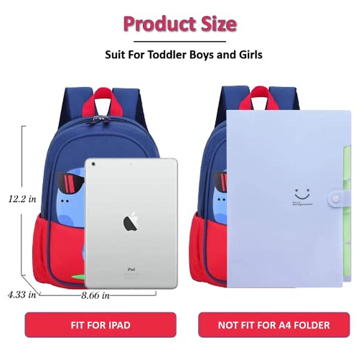 POWOFUN Kids Toddler Preschool Travel Backpack Cool Cute Cartoon Waterproof Daypack (Dinosaur Red)