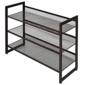 Tangkula 3-Tier Metal Shoe Rack, Stackable Flat & Slant Adjustable Shoe Storage Stand, Space Saving Shoes Shelf, Freestanding Shoes Rack Organizer for Entryway, Hallway