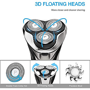 Phisco Electric Shaver Razor for Men with Floating Rotary Razor Ipx7 Led Display Rechargeable Dry/Wet Men's, Electric Shavers for Men Face with Pop-Up Beard Trimmer for Father Day Gifts