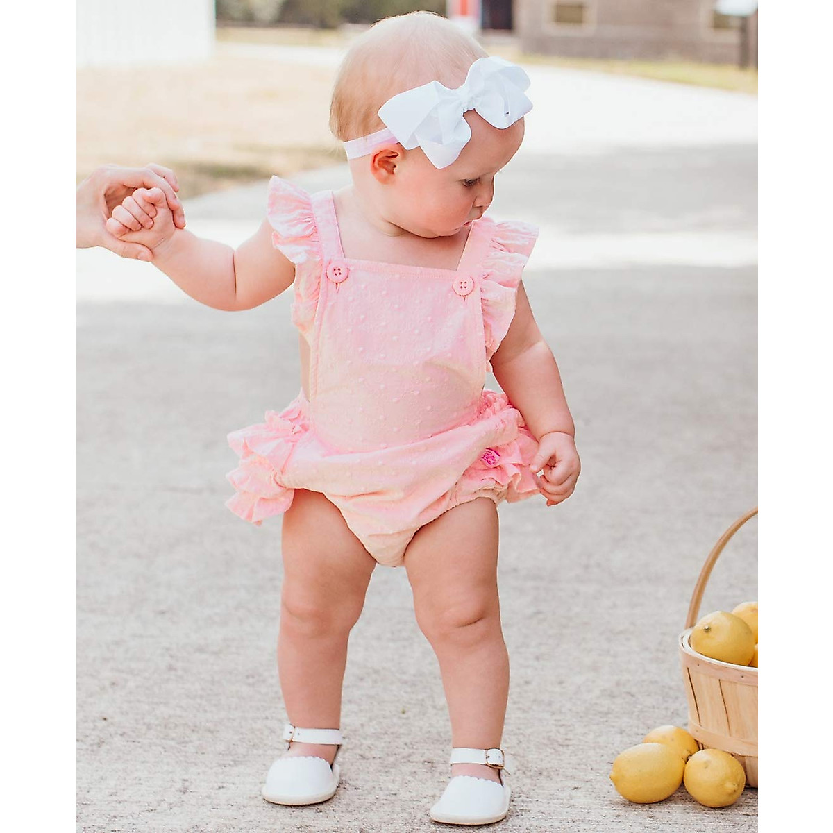 Pink Swiss Dot Flutter Overall Romper - 6-12m