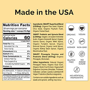 SMART Pressed Juice Pineapple Chia Cleanse | Prebiotic Superfood Plant Based Fiber with Vegan Probiotics & Enzymes | 30 Servings (Packaging May Vary)