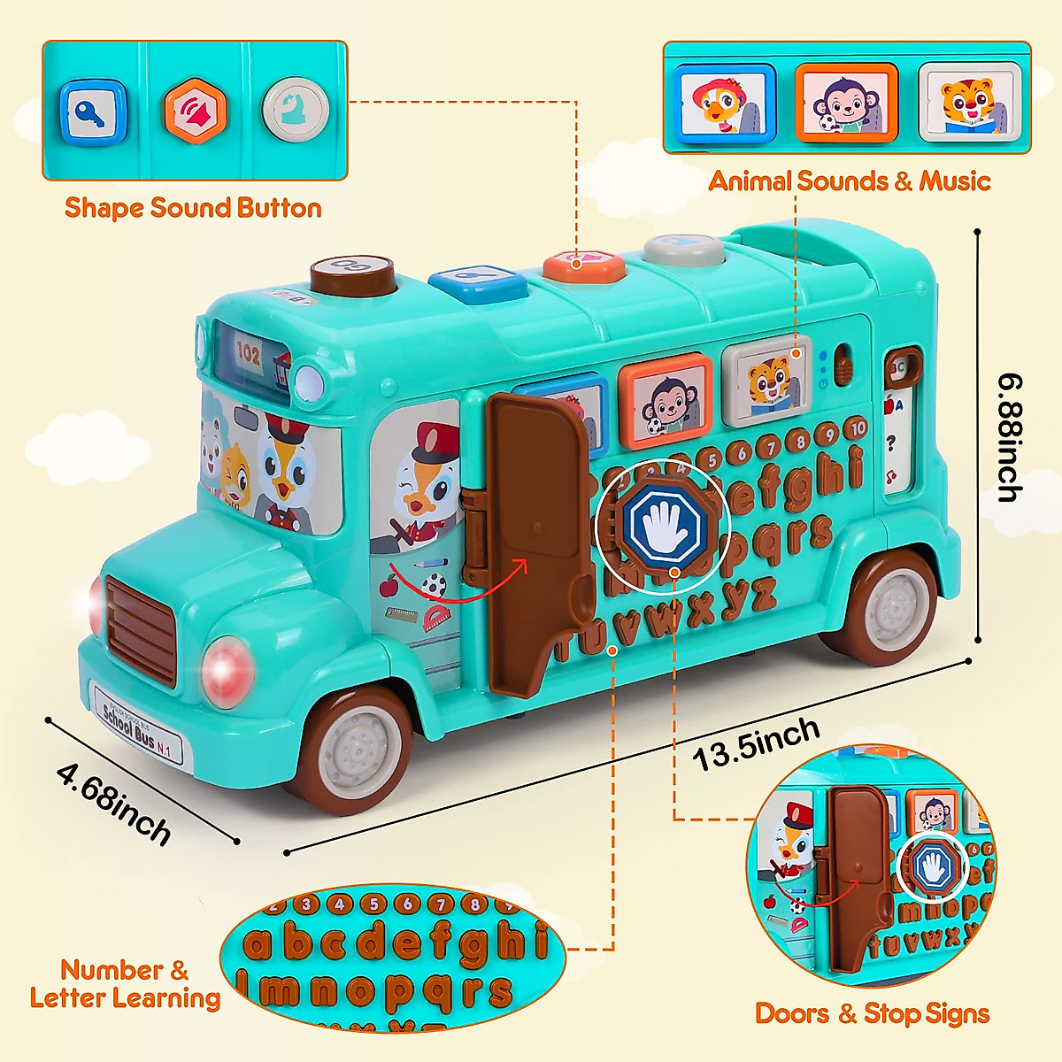 Baby Music Toy 12-18 Months Toddler School Bus Learning Toys for 1 Year Old Boys Girls Learn Alphabet, Number and Vocabulary Educational Light-Up Musical Toy Xmas Birthday Gift Toy for 1 2 3 Year Old