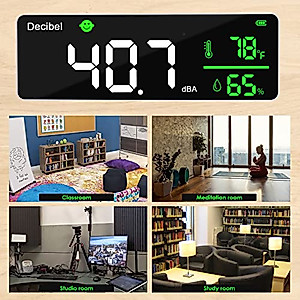 Decibel Meter Wall Hanging Sound Level Meter 11 inch Large LED Display Noise Temperature Humidity Meter with Alarm Icons Indicator Wide Applications for Classroom, Studio, Home, Factory