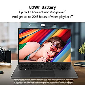 LG gram (2022) 16Z90Q Ultra Lightweight Laptop, 16" (2560 x 1600) IPS Display, Intel Evo 12th Gen i7 1260P Processor, 16GB LPDDR5, 1TB NVMe SSD, FHD Webcam, WiFi 6E, Thunderbolt 4, Windows 11, Gray