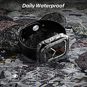 Yolovie [2 Pack] 2 in 1 Waterproof Case Compatible for Apple Watch 40mm SE Screen Protector Series 6 5 4 Tempered Glass Film PC Face Cover & Back Bumper for iWatch Accessories - 40mm Clear x2