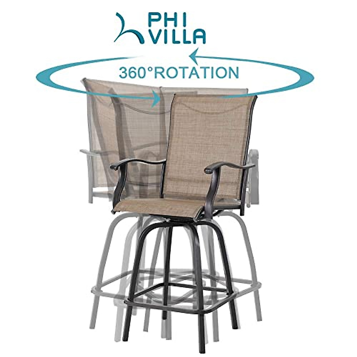 PHI VILLA Patio Swivel Bar Stools Outdoor Swivel 2 Bar Height Chair Patio Furniture Set, (Set of 4)