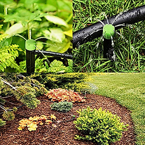 Kalolary 100PCS Green Irrigation Drippers Drip Emitters, Micro Spray Adjustable 360 Degree Full Circle Pattern Water Flow Sprinkler Fits 1/4 (4-6mm) Irrigation Tubing for Garden Irrigation