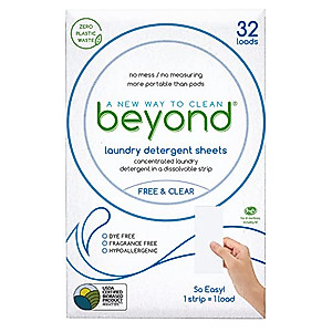 Beyond Laundry Detergent Sheets (32 sheets) - Free & Clear - Eco-friendly, Hypoallergenic. Biodegradable. Paraben free. Travel friendly. Plastic Free Packaging