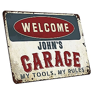 Gifts for Dad, Metal Dad Sign, Personalized Vintage Dad Sign With Name, Retro Custom Gifts for Men, 9 Different Designs, 8'' X 12'' - Decorative Tin Plaques for Garage Wall, Workshop Wall