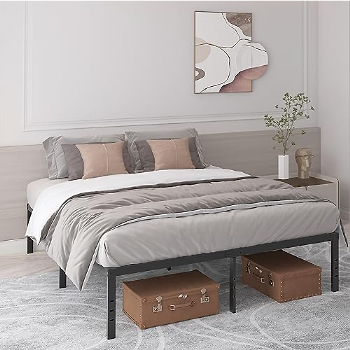 caziwhave 18 Inch Bed Frames Full Size Heavy Duty Platform with Sturdy Metal Slats No Box Spring Needed Easy Assembly Under Bed Storage Noise-Free Non-Slip Black