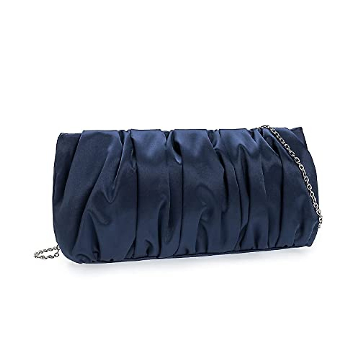 IXEBELLA Classy Evening Bags Pleated Satin Clutch Formal Dressy Purses Wedding/Prom/Party Handbag for Women (Navy)