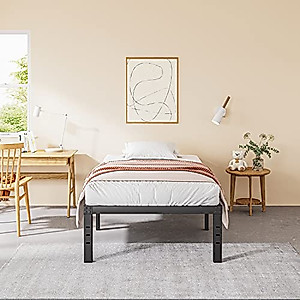 Cleaniago Twin Size Bed Frame, Wooden Slats Support, 16 Inch High, Heavy Duty 2500 Pounds Support for Mattress, No Box Spring Needed, Noise Free, Easy Assembly, Black