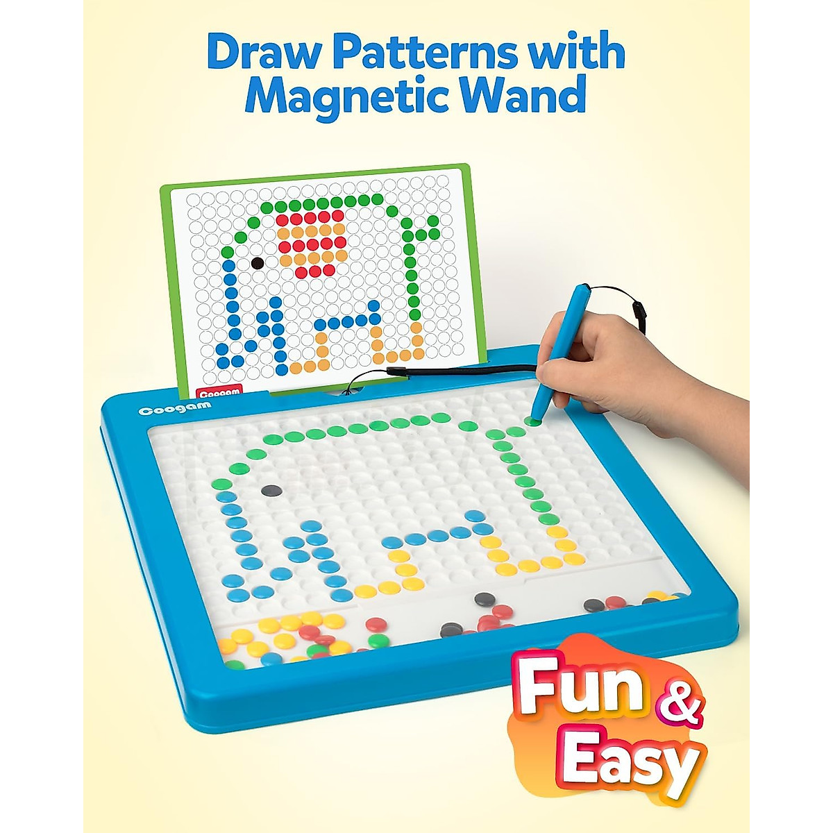 Coogam Magnetic Drawing Board, Large Magnet Doodle Board with Pen and Dot Beads, Color Shape Pattern Art Pad, Montessori Educational Traveling Toy Gift for 3 4 5 6 Years Old Toddlers