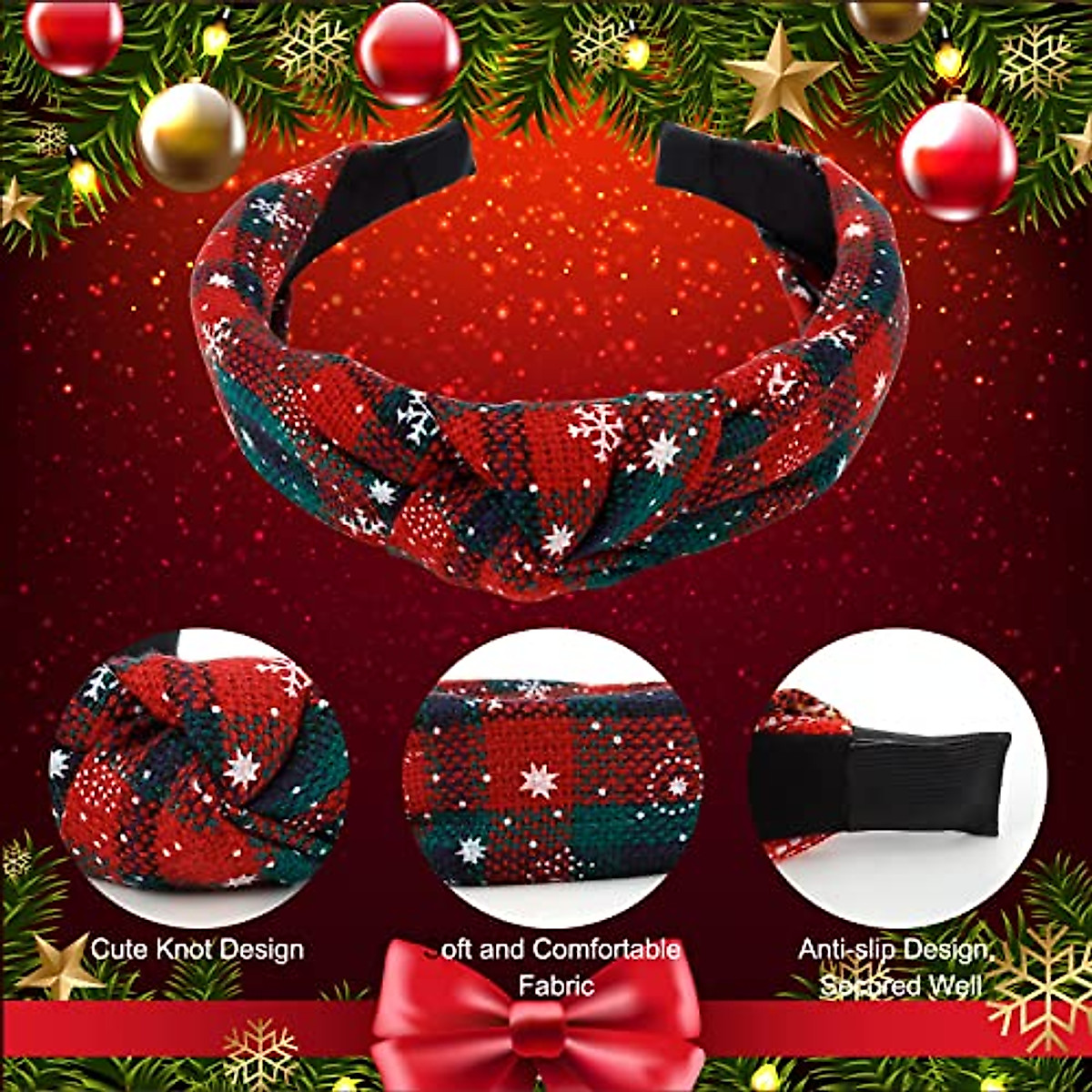Christmas Headbands for Women Girls, TOBATOBA 3 PCS Christmas Hair Accessories Christmas Headbands for Kids, Fashion Plaid Headbands Holiday Hairbands Christmas Stocking Stuffers for Women Girls