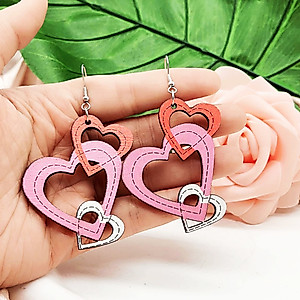Valentine's Day Wooden Earrings, Pink Love Earrings, Drop Earrings (A, Wood)