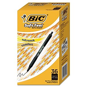 BIC SCSM361BK Soft Feel Retractable Ballpoint Pen Black 1mm Medium 36/Pack