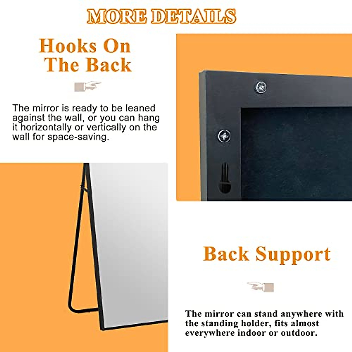 NeuType 59"x 16" Full Length Mirror Aluminum Alloy Thin Frame Floor Mirror Wall Mirror Dressing Mirror Hanging or Leaning Against Wall, Bedroom Mirror Full Body Mirror Black with Stand