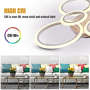 OUQI LED Ceiling Light,Vander Life 72W LED Ceiling Lamp 6400LM White 6 Rings Lighting Fixture for Living Room,Bedroom,Dining Room,Dimmable Remote Control,3 Color