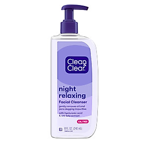 Clean & Clear Night Relaxing Deep Cleaning Oil-Free Night Face Wash, Foaming Facial Cleanser with Hyaluronic Acid & Sea Kelp Extract Gently Removes Oil & Pore Clogging Impurities, 8 fl. oz, 6 Pack