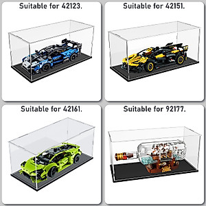 Choowin Acrylic Display Case for 1/15 Scale Diecast Car Model Car Thickened Clear Acrylic Display Box for Lego 42123 42151 92177 Countertop Display Case for Collectibles Dustproof Showcase(Black Base)