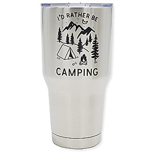 Funny Camping Gift for Outdoorsmen - I'd Rather Be Camping Insulated Stainless Steel Tumbler w Lid, (30 Ounce) - Mug for Camper Travel, Fathers Day, Birthday, Coffee, Dad, Happy Camper, RV Accessories