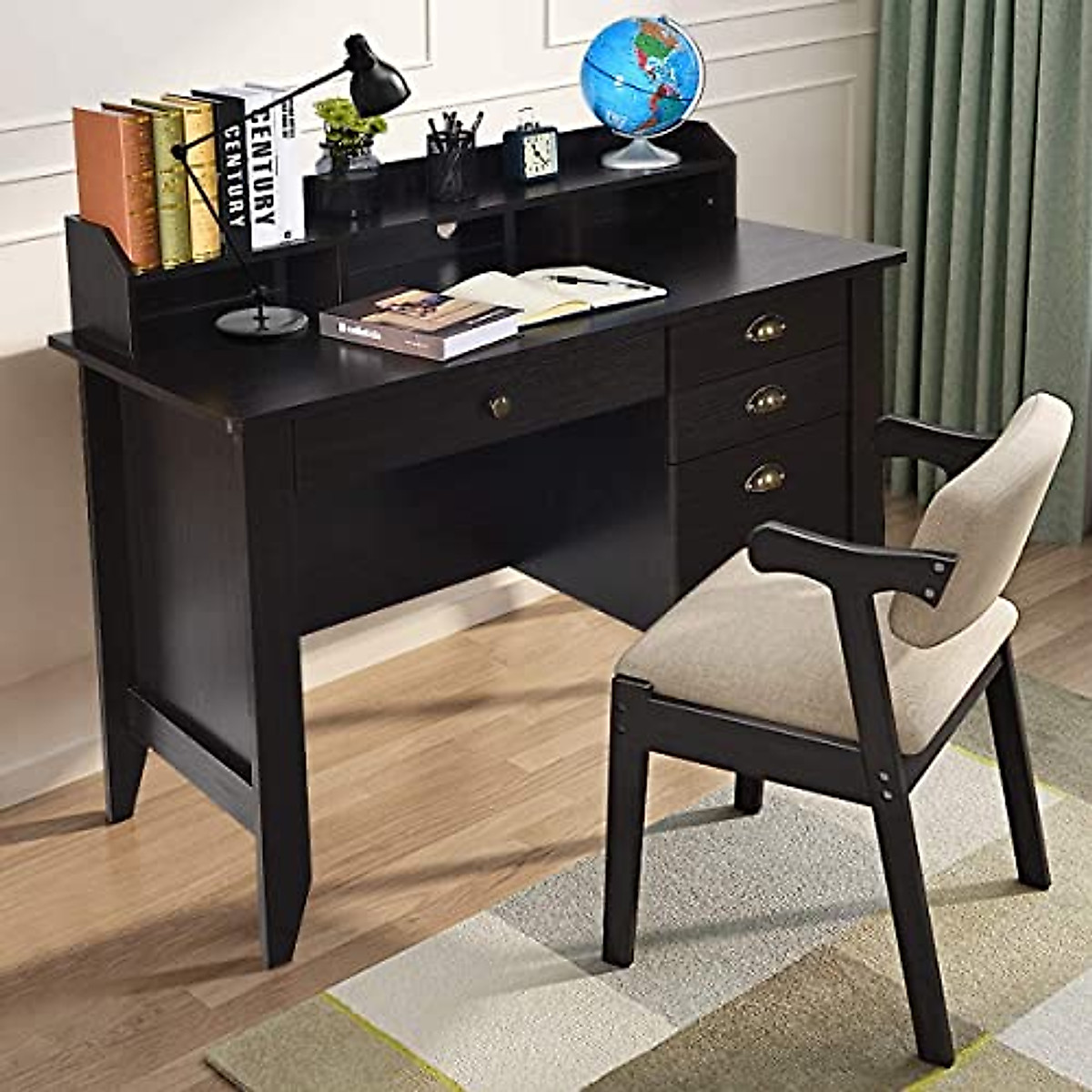 Catrimown Computer Desk with Drawers and Hutch, Wood Office Desk Teens Student Desk Study Table Writing Desk for Bedroom Small Spaces Furniture with Storage Shelves, Espresso Brown