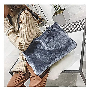 QTMY Faux Fur Tote Bag Purse Handbag for Women (Gray)