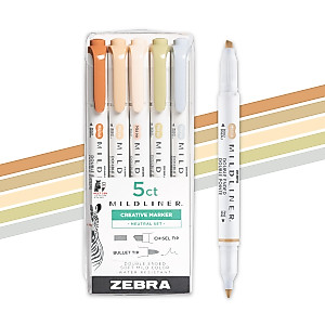 Zebra Pen Mildliner Double Ended Highlighter, Broad and Fine Point Tips, Assorted Neutral Vintage Ink Colors, 5-Pack, (78605)