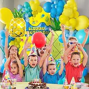 144pcs Cartoon Sponge Balloons Party Decorations,Sponge Theme Balloon Garland Arch Kit, Yellow Blue Clear Balloon Arch For Cartoon Sponge Birthday Baby Shower Party Supplies (blue)