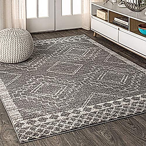 JONATHAN Y MOH200C-8 Amir Moroccan Beni Souk Indoor Area-Rug Bohemian Farmhouse Rustic Geometric Easy-Cleaning Bedroom Kitchen Living Room Non Shedding, 8 X 10, Gray,Cream