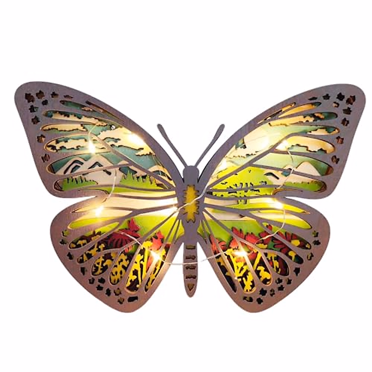 Wooden Animals Light, 3D Multi-layer Wooden Carving Light, Durable Wooden Butterfly Lights, Portable Wood Carved Lamp, Woodcarving Animal Crafts Glowing Butterfly Decor for Desktop Living Room Bedroom