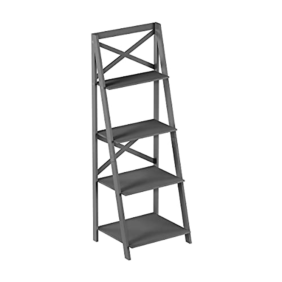 Lavish Home 4-Tier Ladder Bookshelf - Freestanding Shelved Bookcase with X-Back Frame and Leaning Look - Display Shelves for Home and Office (Gray)