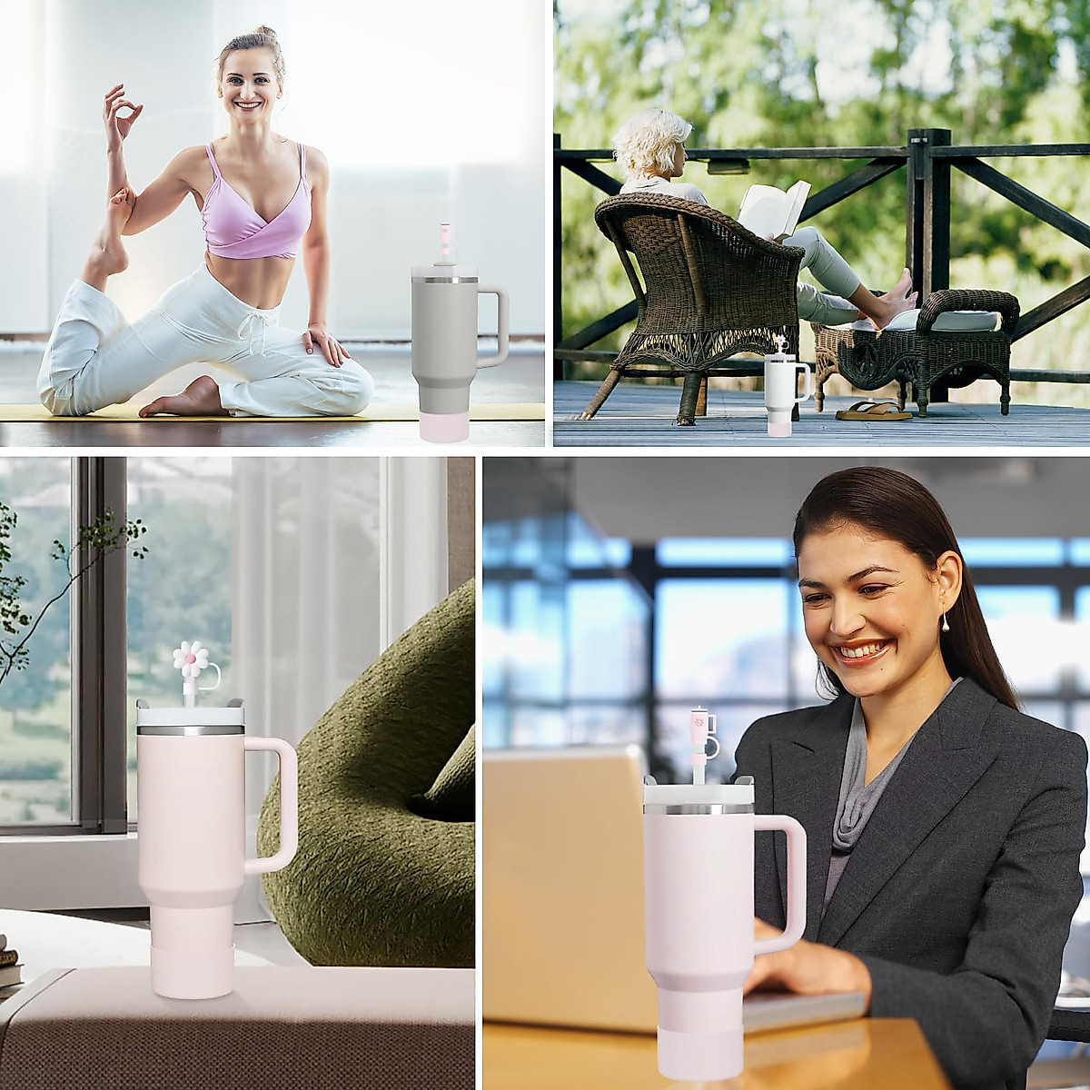 Mefaster Stanley Cup Accessories Set Includs 6Pcs Silicone Spill Proof Stopper, 2Pcs Straw Cover Cap for 9-10 mm Straw, 1Pcs Silicone Boot for Stanley Cup 40oz&30oz Tumbler (Rose Quartz), standard