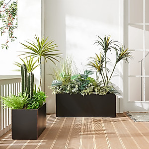 Wallowa Metallic Heavy Long and Large Outdoor/Indoor Planter, Rectangular Trough Planter Box, 38”Lx15”Wx15”H, 40Pounds, Black with Hand Brushed Gold Edge, No Assemble and Seamless