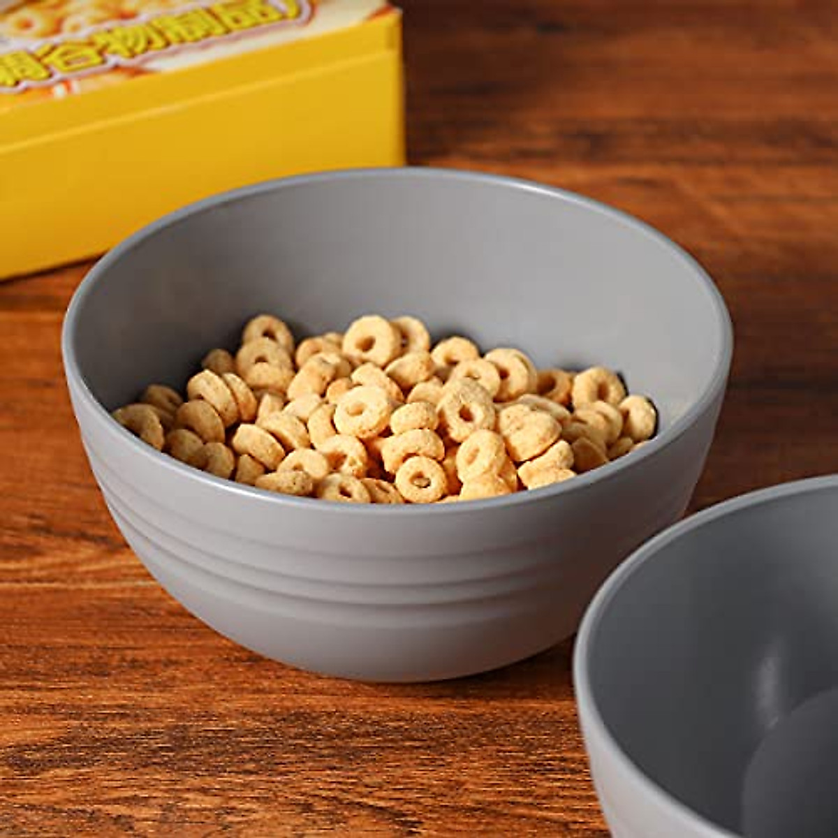 GENLGE 24 Ounces Unbreakable Wheat Straw Grey Bowls for Kitchen, Plastic Cereal Bowls Microwave Safe Bowl Set of 6, Eco Friendly Bowls for Soup, Salad