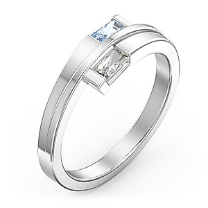 TSD 10K White Gold Double Baguette Bypass Birthstone Ring by JEWLR