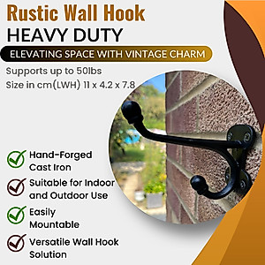 Rustic Wall Hooks Heavy Duty: Black Cast Iron Hooks for Bags, Coat, Towels and Hat, Farmhouse Decorative Antique Wall Hooks