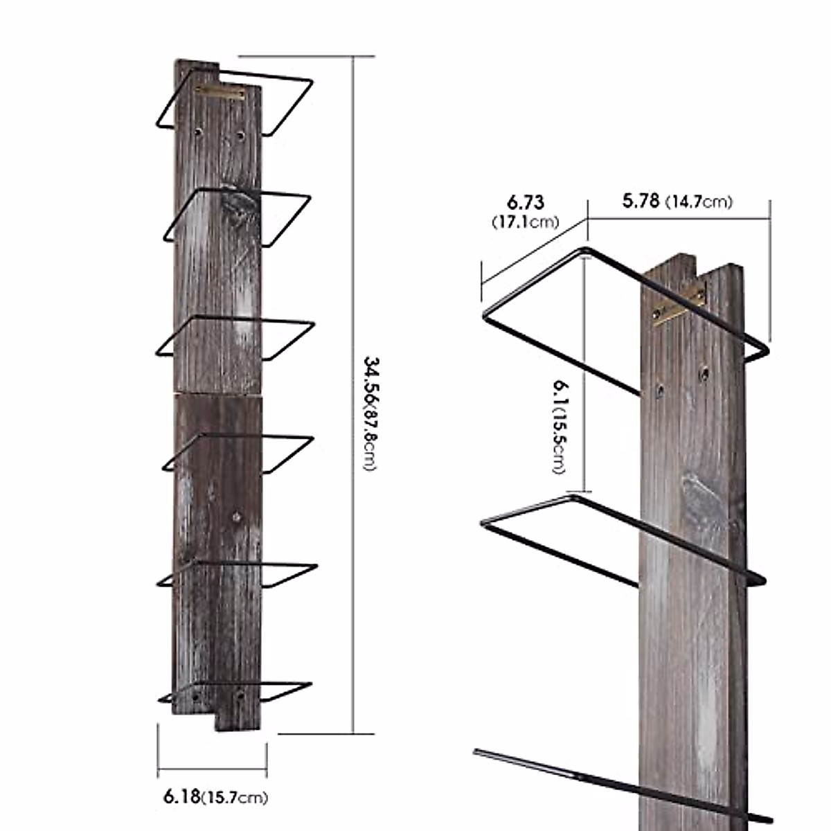 J JACKCUBE DESIGN Wall Mount Rustic Wood and Metal Towel Rack 6 Tier Shelf Holder for Shower & Hand Towels for Bathroom Hanging Storage Multi-Rack - MK594A