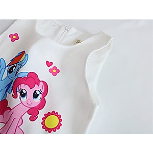 TOHD Toddler Girls Baby Princess Dress Sleeveless Little Pony Print Show Dresses (5-6 Years, White)